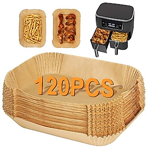 BYKITCHEN Air Fryer Liners for Ninja Dual Air Fryer, Set of 120, Rectangle Disposable Air Fryer Liners Compatible with Ninja DZ201/DZ401/DZ090, Instant Vortex and Other DualZone Airfryer