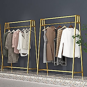 HOMEKAYT Gold Clothing Racks for Hanging Clothes,Modern Metal Heavy Duty Garment Rack,Portable Retail Display Rack Iron Clothing Racks 47''L 59''H-Gold