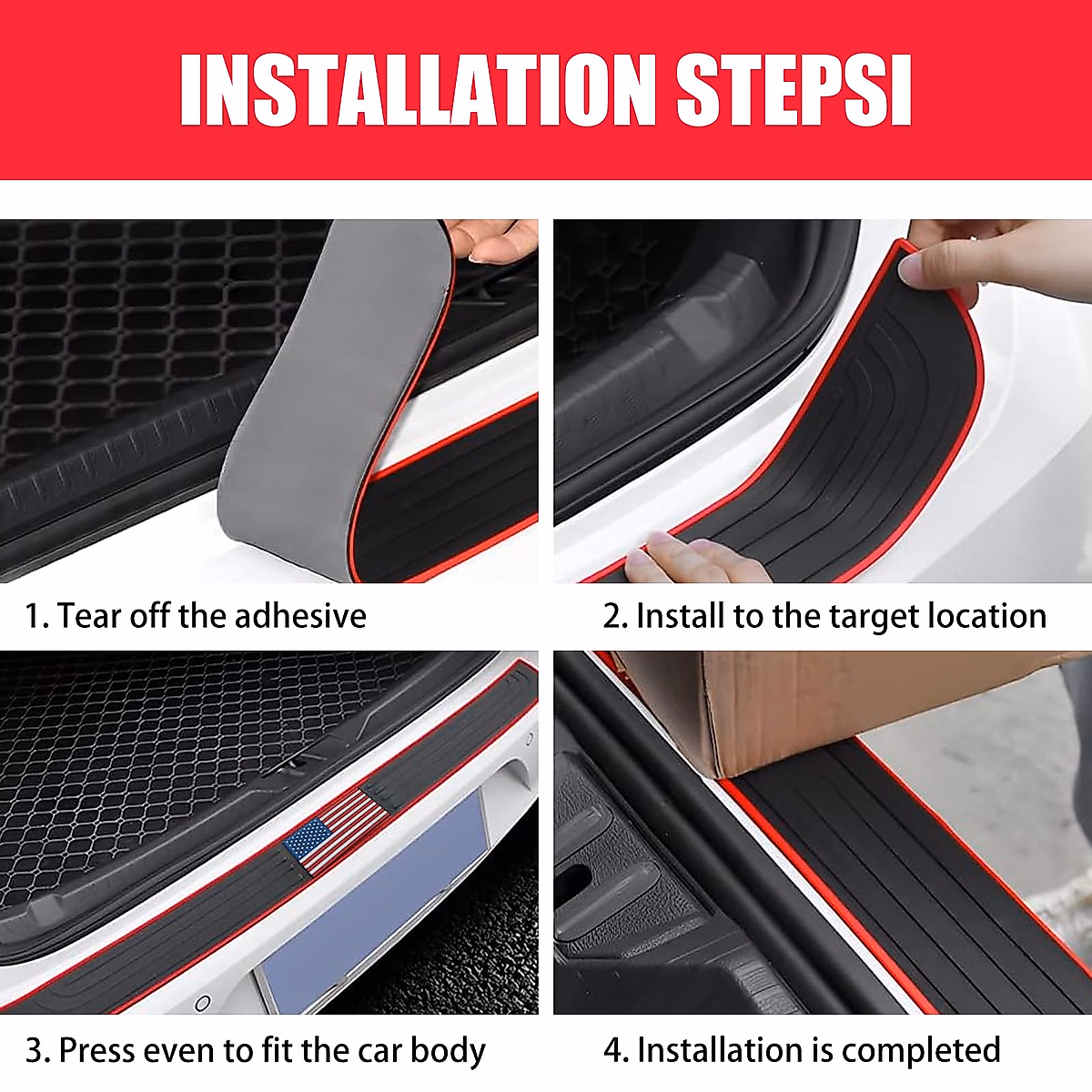 Jawmoy 1 PC Car Rear Bumper Protector Guard, Trunk Rubber Protection Strip, Car Rear Bumper Protector Cover, Universal Scratch-Resistant Trunk Guards Trim, for Most Cars (American Flag Black #3201)