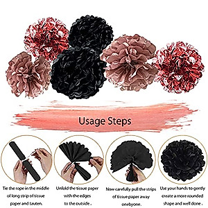 78 Pack Black Rose Gold Birthday Party Decoration Kit, Black Rose Gold Confetti Balloons, Curtains, Paper Flowers, Hanging Swirl and Circle Dot Garland for Girl Women Birthday Party Supplies