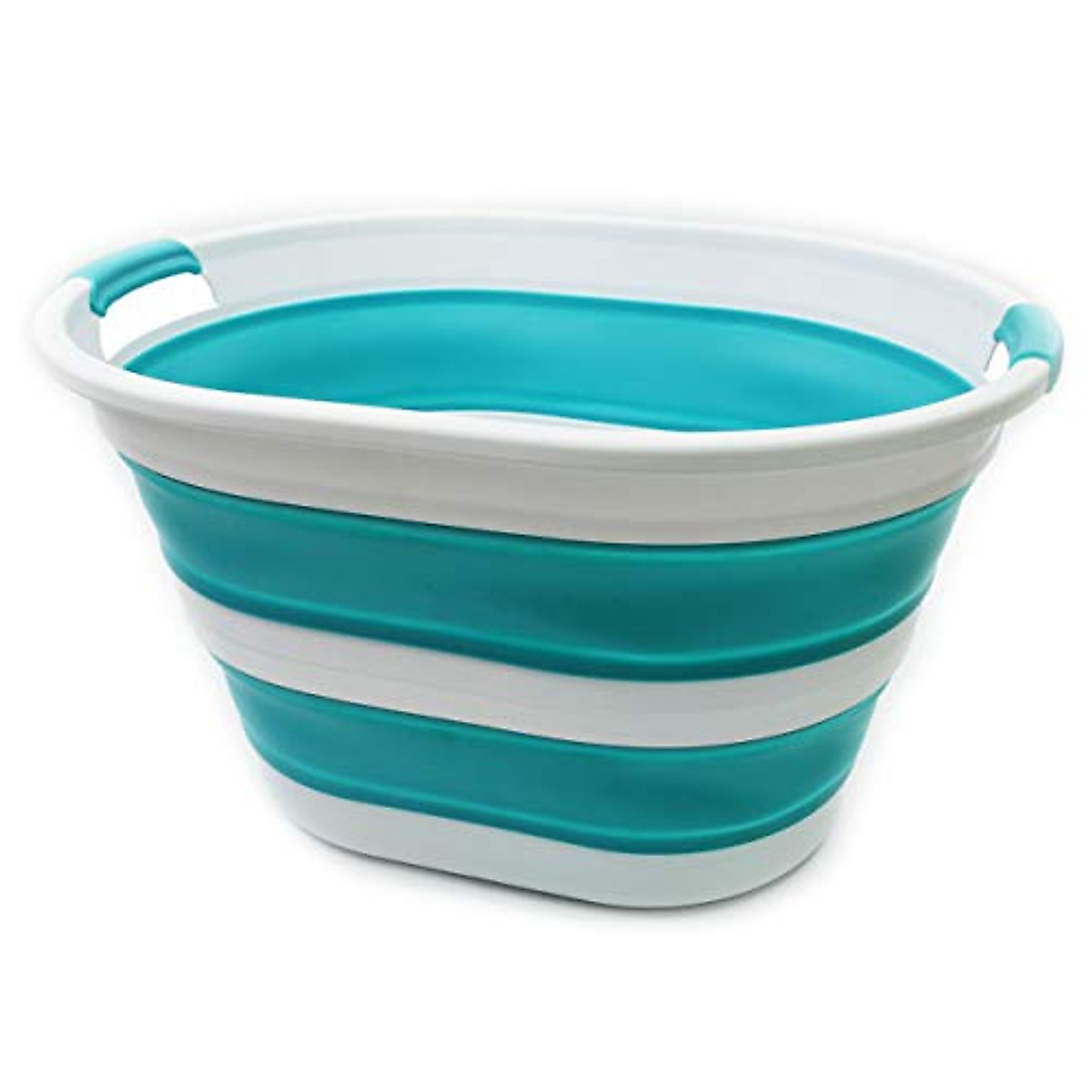 SAMMART 34L(8.98 gallon) Collapsible Plastic Laundry Basket-Oval Tub/Basket-Foldable Storage Container/Organizer-Portable Washing Tub-Space Saving,Water capacity 29L (7.66 gallon) (1, Bright Blue)