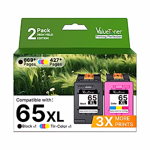 Valuetoner Remanufactured Ink Cartridges Replacement for HP 65XL Ink Cartridge Combo Pack 65 XL for Envy 5055 5052 5058 DeskJet 3755 2655 3720 3722 3723 3752 3758 2652 2624(1 Black, 1 Color)