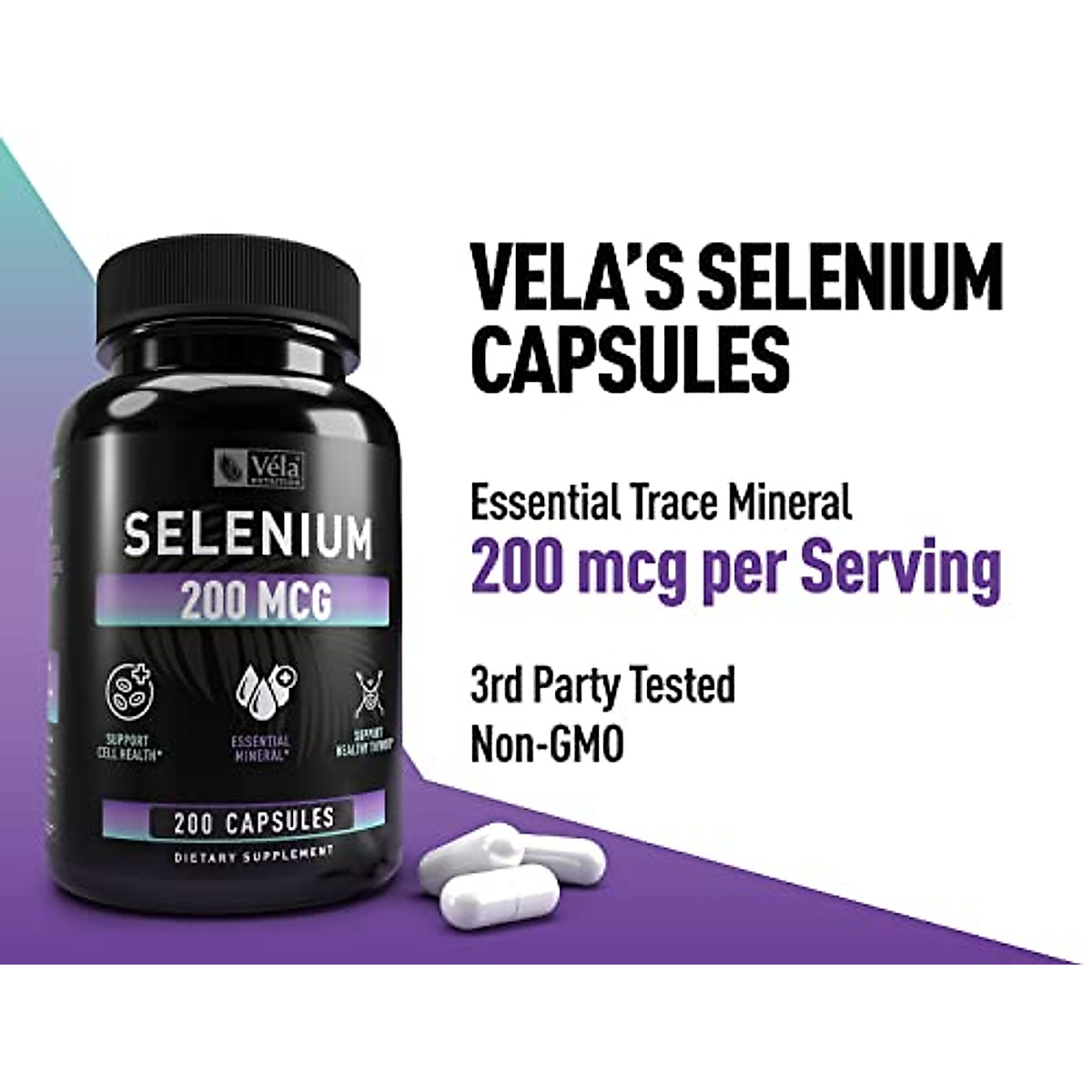 Selenium Capsule Supplement | 200mcg | Support Healthy Antioxidant, Immune, Reproductive,and Thyroid Health* | Non-GMO, 3rd Party Tested | 200 Capsules
