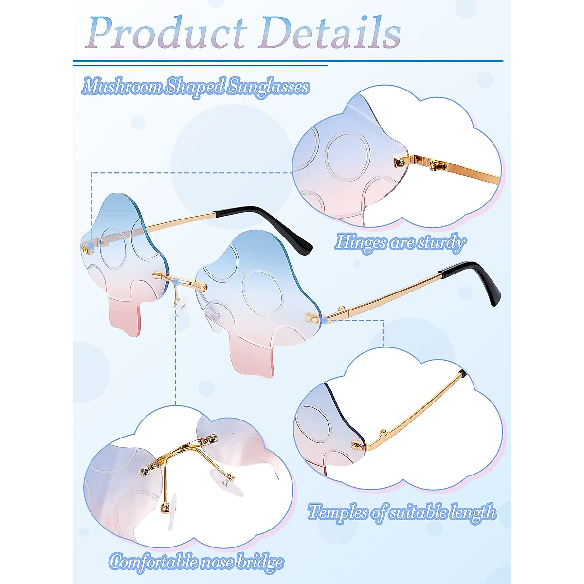 12 Pairs Mushroom Sunglasses Rimless Irregular Funny Mushroom Glasses Retro Trendy Prom Glasses for Women Mushroom Party Favor