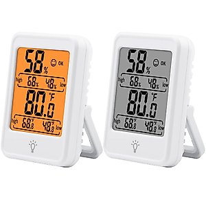 [2 Pack] TIQUS Hygrometer Humidity Gauge Indicator Digital Indoor Thermometer Room Temperature and Humidity Monitor with Touch Backlight White