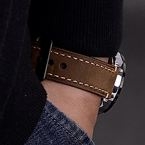 EACHE 22mm Leather Watch Bands for Men, Crazy Horse Genuine Leather Handmade Watchbands,Brown Leather Watch Strap with Black Buckle