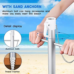 Portable Beach Umbrella for Sand: 7FT Arc Length 6.5FT Diameter Outdoor Umbrella with Anchor Heavy Duty and Adjustable Tilt Pole - UV 50+ Windproof Beach Umbrella with Carry Bag for Beach, Patio, Garden, Dark Blue Leaves