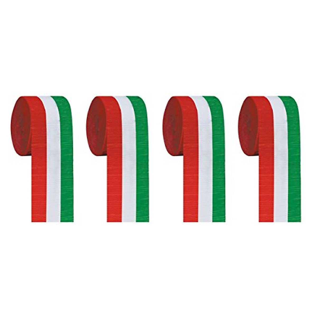 Beistle , 4 Piece Crepe Streamers, 2.5" x 30' (Red/White/Green)
