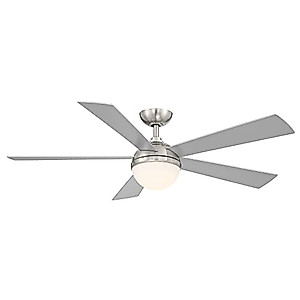 WAC Smart Fans Eclipse Indoor and Outdoor 5-Blade Ceiling Fan 54in Brushed Nickel Titanium with 3000K LED Light Kit and Remote Control works with Alexa and iOS or Android App