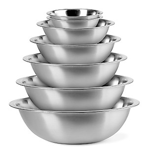 EHOMEA2Z Mixing Bowls Metal Stainless Steel Set (7 Pack) Kitchen Nesting Bowls for Space Saving Storage Gadgets, Baking, Cooking, Breader Bowl, Polished Mirror