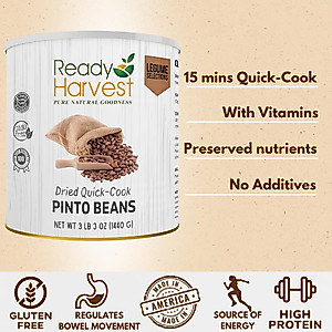 Ready Harvest Quick-Cook Pinto Beans Canned Dried Beans Dry Beans Pinto Beans Dry | Canned Food | Emergency Food Supplies Survival Food Emergency Food Rations #10 Can 25-Year Shelf Life 3 lbs