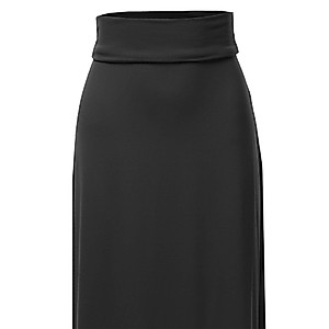 A2Y Basic Foldable High Waist Floor Length Maxi Skirts Black XL