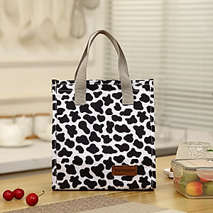 GODWOODS Insulated Lunch Bag for Women Men Large Lunch Box Container Reusable Leakproof Tote for Office, Work, Beach or Travel (Cow Print Lunch Bag)
