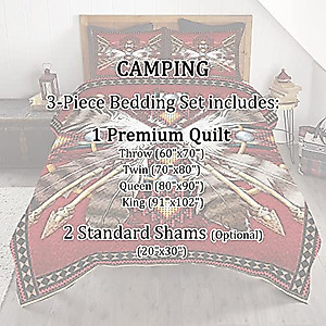 Feather Native American Quilt Bedding Set Duvet Cover for Boys Girls Women Men Room Decor Twin Size Red Pattern Quilt Set Spirit Bedding for Toddler Girls Native American Lovers