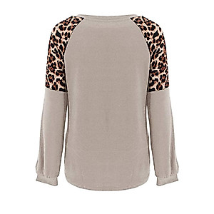 LEIYEE Fall Leopard Print Long Sleeve Tops for Women Plus Size 2024 Trendy Dressy Casual Work Animal Cheetah Tunic Shirts Sweatshirts Khaki 2X XXL