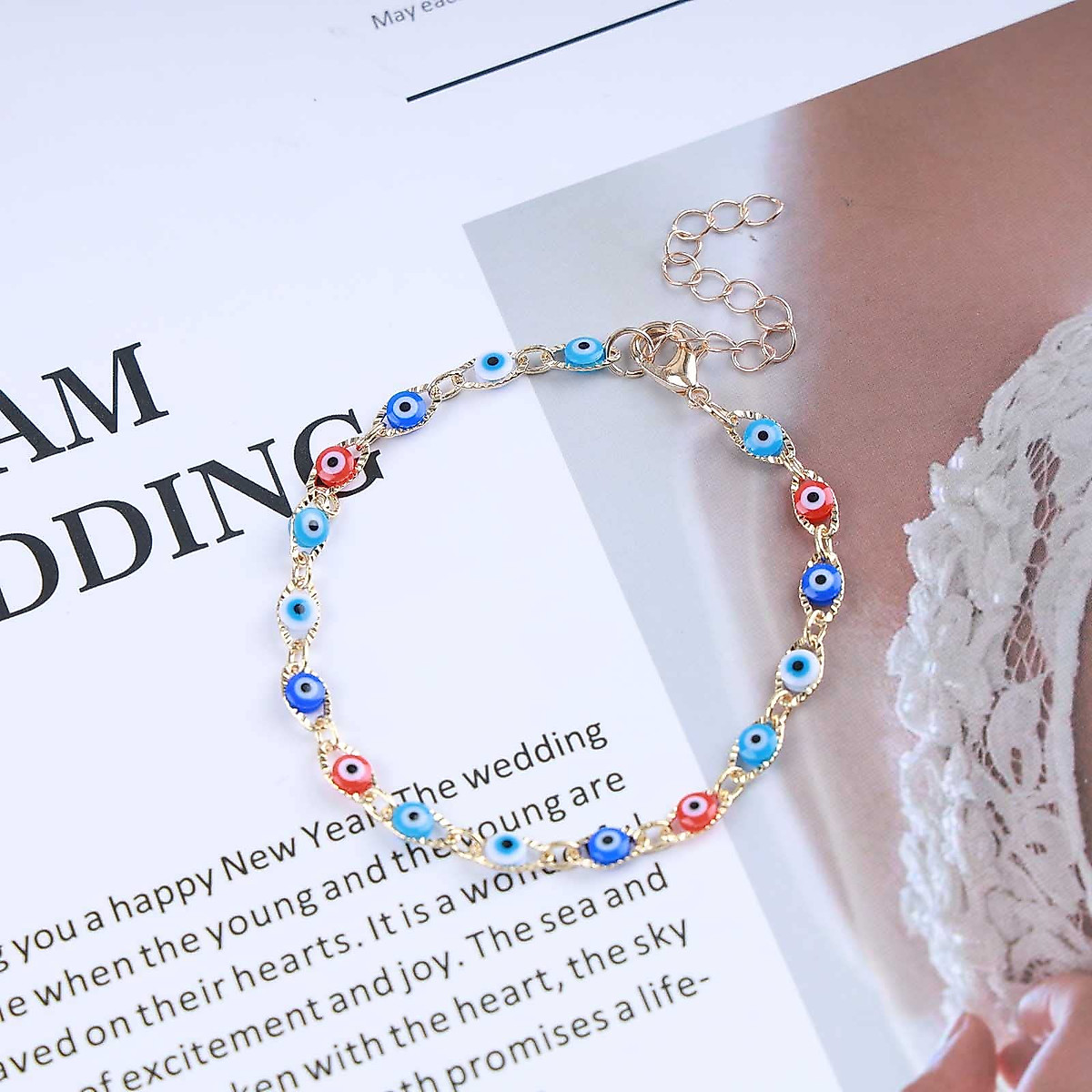 Iaceble Boho Evil Eye Bracelet Colorful Evil Eye Chain Bracelet Turkish Evil Eye Beads Bracelet Lucky Eye Bracelet Jewelry for Women