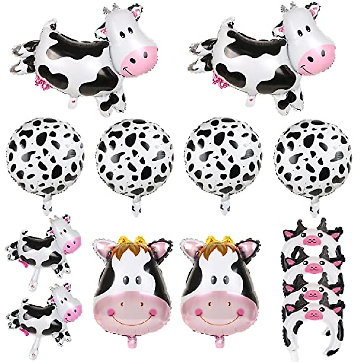 DREMISI 14Pcs Cow Balloons Cute Cow Shape Mylar Foil Balloons Cow Head Balloons Can Float Huge Animal Balloons Black Pink Cow Print Balloons for Baby Shower 1st Birthday Farm Animal Theme Party Decor