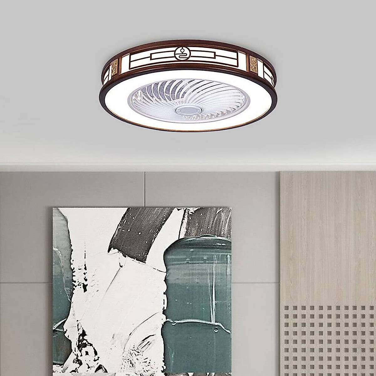 Xuthusman LED Invisible Ceiling Fan Light Round Dimmable Chandelier 3-Speed Invisible Fan 64W w/Remote Control