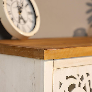 PHI VILLA Accent Cabinet with Doors Hollow-Carved Cabinet Farmhouse Antique Cabinet Credenza Buffet Cabinet for Entryway Living Room Storage Cabinet White