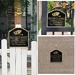 2Pack 24 Hour Video Surveillance Sign No Trespassing Waring Sign Security Alert 12x12 inch Reflective Aluminum Alloy CCTV Security Camera Signs