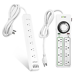 BN-LINK 8 Outlet Surge Protector with Mechanical Timer (4 Outlets Timed, 4 Outlets Always On),6.6FT Extension Cord Flat Plug, White Surge Protector Power Strip with 6AC Outlets 4 USB Ports