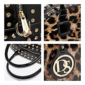 Dasein Women Patent Leather Purses Handbags Dome Satchel Purse Work Tote Structured Shoulder Bag with Long Strap (Leopard)