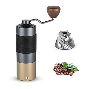 Manual Coffee Grinder - HEIHOX Hand with Adjustable Conical Stainless Steel Burr Mill, Capacity 30g Portable Mill Faster Grinding Efficiency Espresso to Coarse for Office, Home, Camping