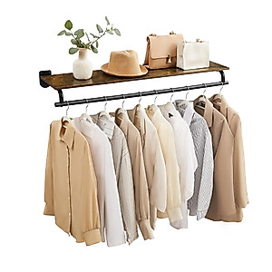 SONGMICS Clothes Rack with Top Shelf, Wall Mounted Clothing Rack, with Hanging Rod, Loads up to 132 lb, 11 x 42.9 x 5.2 Inches, Entryway, Bedroom, Closet, Rustic Brown and Ink Black UHSR135B01