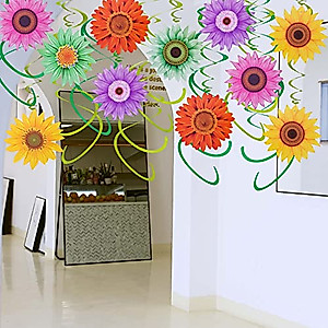 jiebor 30Pcs Spring Flower Hanging Swirl Sunflower Summer Themed Birthday Party Decorations for Shower Wedding Office Classroom Bedroom Home Ceiling Wall Party Supplies