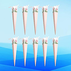 PRETYZOOM 10pcs Single Roses Flower Gift Box Cone Flower Bouquet Wrapping Paper Rose Packaging Bag DIY Flower Holder for Valentines Day Wedding Birthday Gift Without Flower (Pink)