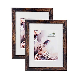 Scholartree Wooden Brown 11x14 Picture Frame with Mat 2 Set in 1 Pack,Display 11x14 without Mat or 8x10 with Mat，Wall Gallery Photo Frames