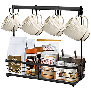 Biggun Coffee Mug Holder with Removable Hooks - Metal 8 Mugs Coffee Cup Holder Storage Organizer for Counter, Large Mug Display Rack Stand for Coffee Bar Kitchen Countertop