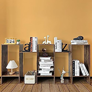 Aroktake 5-Tier Bookshelf, Geometric Bookcase with Anti-Tipping Device, S Shaped Book Shelves, Freestanding Decorative Storage Shelving for Living Room Home Office (Rustic Brown)