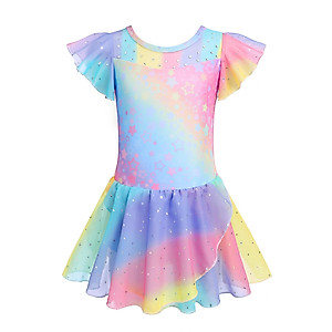 Zaclotre Girls Ballet Leotards Ruffle Sleeve Sparkle Dance Leotard Toddler Ballerina Dress Outfits