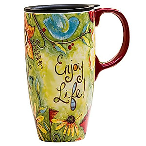 CEDAR HOME Coffee Ceramic Mug Porcelain Latte Tea Cup With Lid 17oz. Enjoy Life