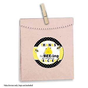 You’re Amazing Bumble Bee Themed Teacher Appreciation Thank You Sticker Labels, 40 2" Party Circle Stickers by AmandaCreation, Great for Envelope Seals & Gift Bags