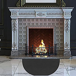 DASG Fire Retardant Carpet, Fireplace Mat Area Rug Half Round Carpet Non-Slip Hearth Mat, Black Fireproof Protectes Floor From Sparks Embers For Stove