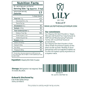 Lily of the Valley Slippery Elm Bark Powder - Ulmus Rubra Powder - No Irradiated No Contaminated - Pet Friendly - Vegan & Gluten-Free - Packed in Resealable Pouch (16oz, 453g)