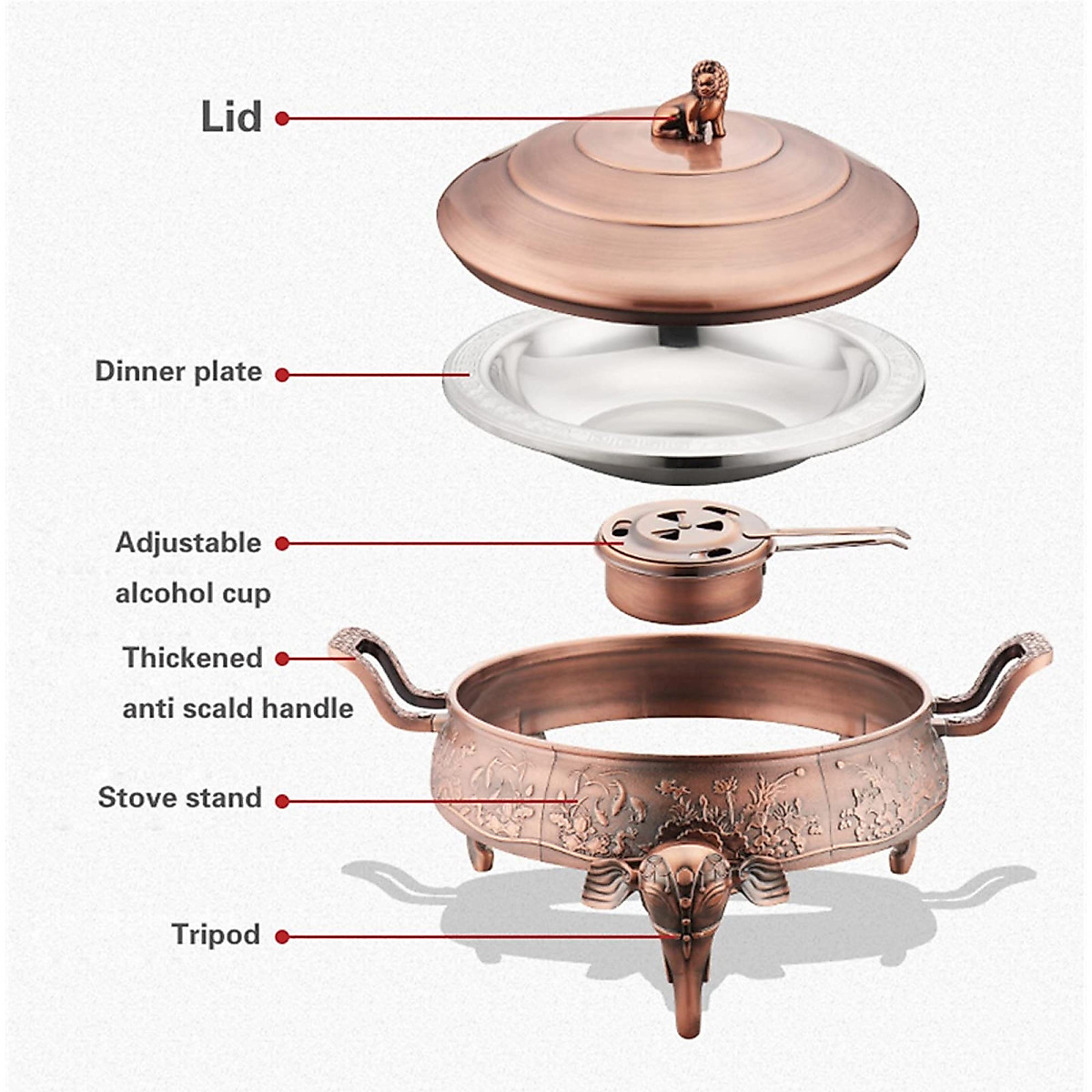 YIEOTM Chafing Dishes & Food Warmers, Stainless Steel Round Buffet Chafer Warmers Set with Food Pans, Fuel Holder, Pot Lid for Kitchen Party Dining Buffet/Copper
