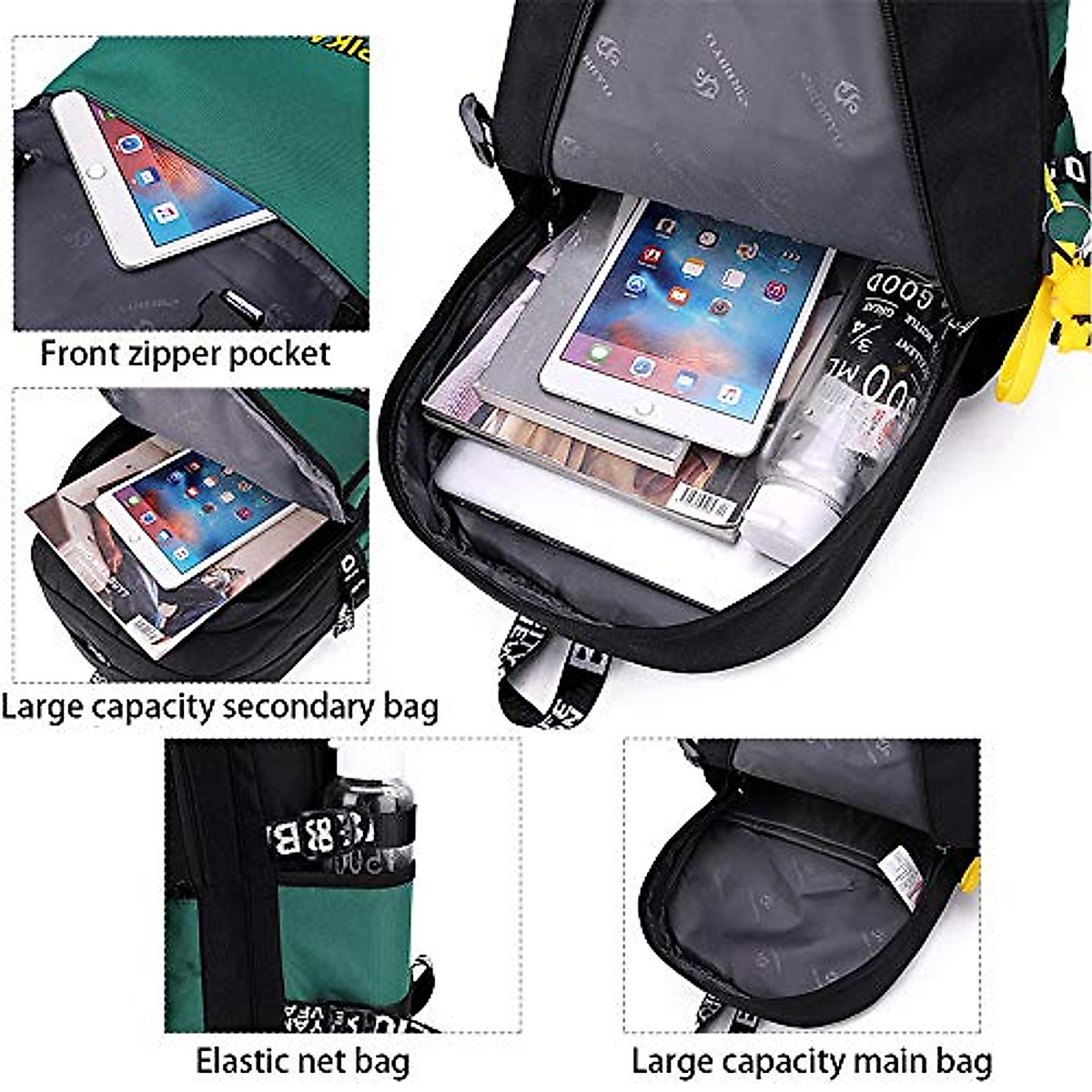 CUSALBOY Anime School Bags student Oxford Cloth Vacation Backpack Travel Bag Luggage Trolley Case with Six Wheels Laptop backpack (green1)