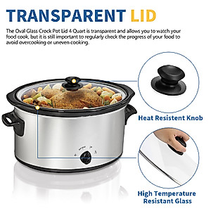 Oval Glass Crock Pot Lid 6 Quart Replacement for Hamilton Beach Slow Cooker 6 qt, Hamilton Beach Programmable Slow Cooker Replacement Parts Compatible with Hamilton Beach Crock Pot 33665G