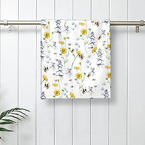 Hand Towel Spring Flower Bumble Bee for Bathroom Kitchen Microfiber Fingertip Bath Towels 12 x 27.5 Inch Soft Decorative Home Hotel Gym Laundry Room
