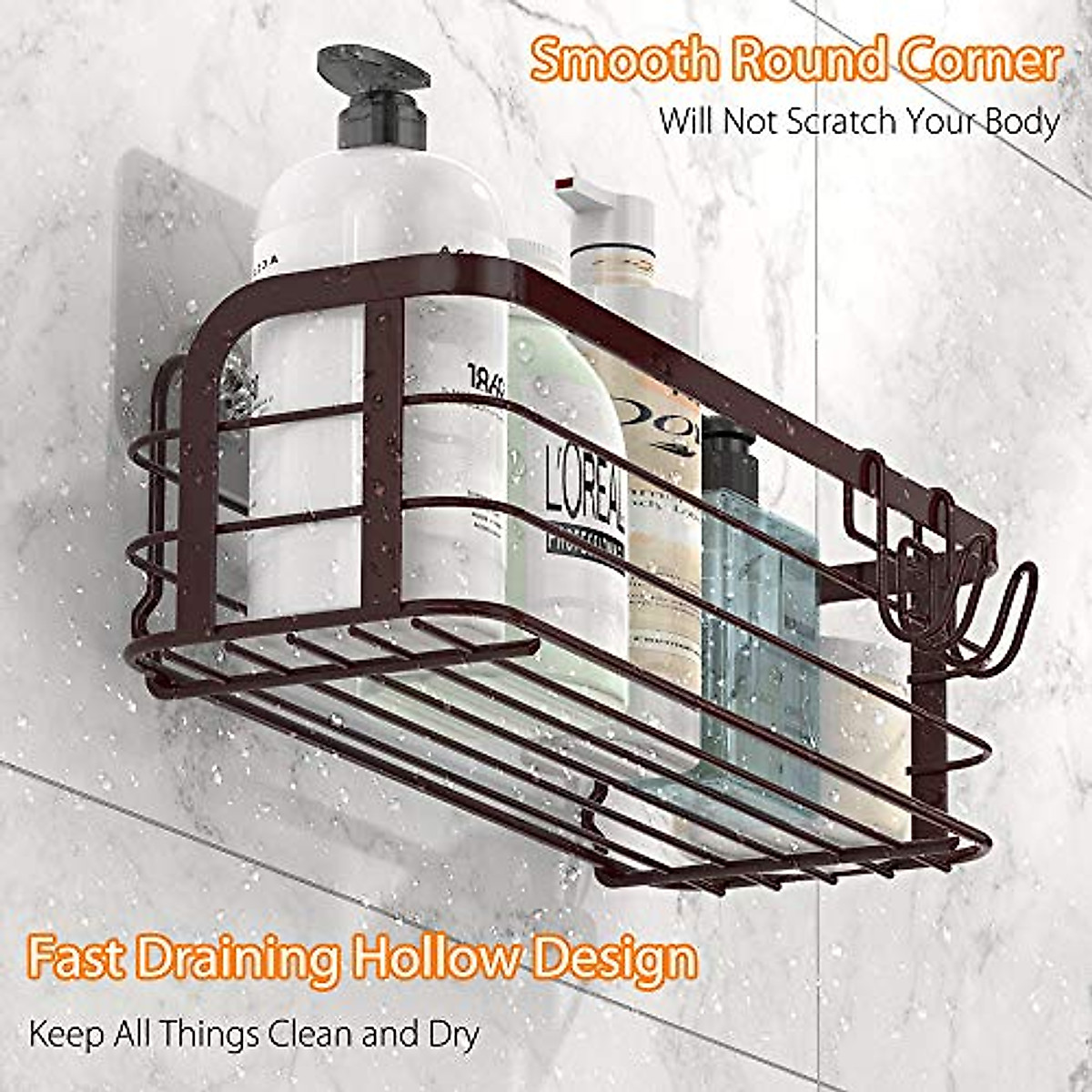 Avolare Shower Caddy, 2 Pack Adhesive Shower Organizer with Razor Hooks and 4 Adhesives, No-Drill Large Capacity Rustproof Stainless Steel Shower Shelf for Dormitory, Kitchen, Bathroom Storage, Bronze