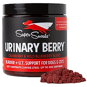 Super Snouts Urinary Berry Urinary Tract Supplements for Dogs & Cats, Made in USA, US & Canadian Blueberry & Cranberry Powder, UTI, Kidney Health Support, Bladder Support for Dogs (2.63 oz, Pack of 2)
