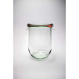 Weck Jars - Weck Tulip Jars 1 Liter - Sour Dough Starter Jars - Large Glass Jars for Sourdough with Glass Lid, Wide Mouth - Suitable for Canning and Storage - 4 Jars
