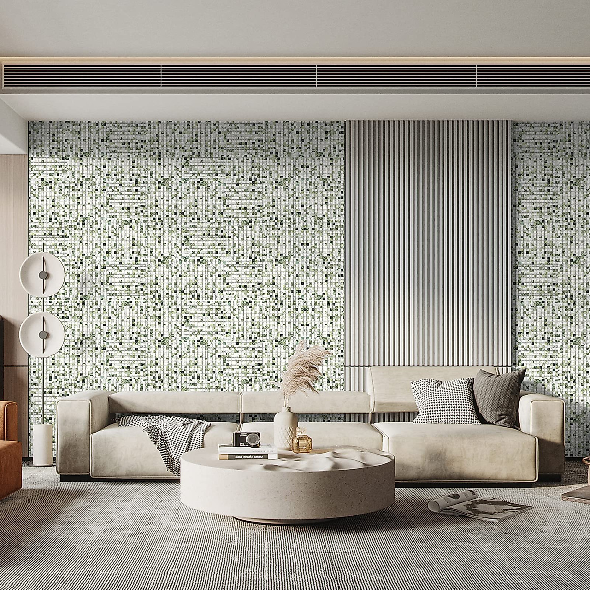 Midcard 6 sheets Emerald Green and Carrara White marble square mosaic backsplash tiles, polished shower room floor and wall tiles