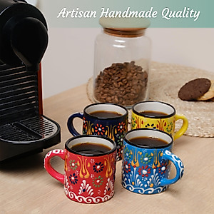Ceramic Espresso Cups, 5 Oz Espresso Cups Set of 4, Handmade Espresso Cup, 2.75 Inch Espresso Mugs, Multicolor Demitasse Cups, Microwave & Dishwasher Safe Espresso Mugs, Coffe Mug (SULTAN'S GARDEN)