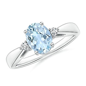 NYZA JEWELS Aquamarine Oval 8x6mm Tapered Shank Solitaire Accents Ring | Sterling Silver 925 With Rhodium Plated | Beautiful Criss-Cross Solitaire Design Ring For Women & Girls. (White, 7.5)
