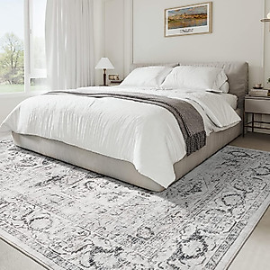 xilixili 8x10 Area Rugs for Living Room - Stain Resistant Anti-Slip Backing Washable Rug,Rugs for Bedroom,Dining Room,Vintage Printed Large Area Rug (Ivory/Gray,8'x10')