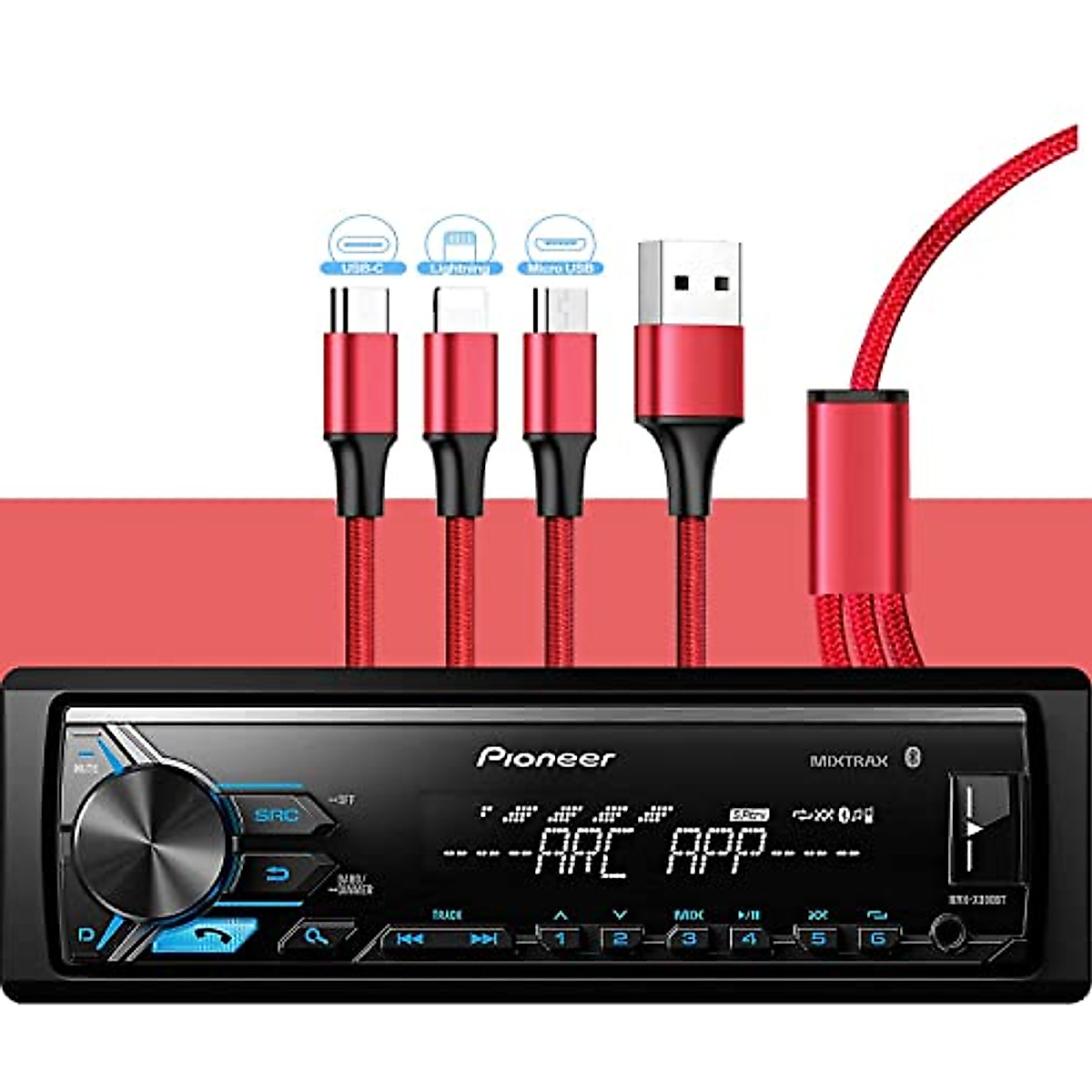 Pioneer MVH-X390BT Digital Media Receiver with Pioneer ARC app, MIXTRAX, Built-in Bluetooth and USB Direct Control for iPod/iPhone and Android Phones & zonoz 3 in 1 Multi USB Charging Cable (Bundle)